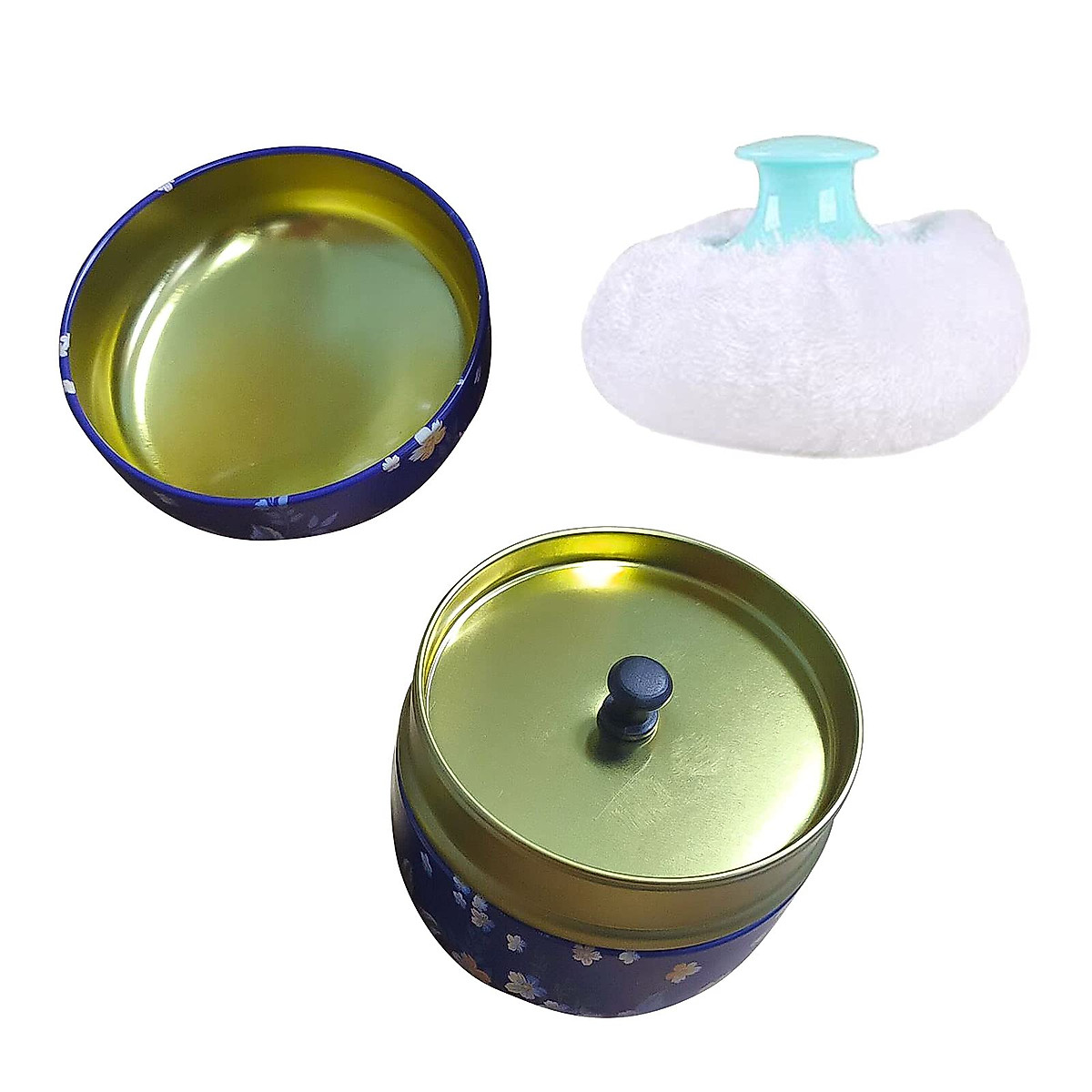 Topwon Body Powder Container with Powder Puff for Baby Women Talc Free Dusting Loose Powder Case Home Travel Powder Box (2 Pack)