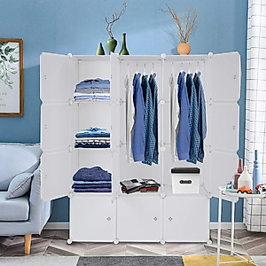 Practical and Stylish Multifunctional Modular Closet Cabinet with Stackable Plastic Cube Storage Shelves and Hanging Rod