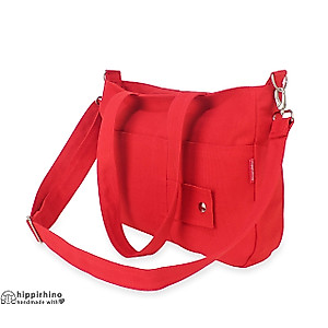 Women's Canvas Shoulder Bag Crossbody Detachable Strap Multi Pockets Messenger Bag Zipped Closure Purse Red