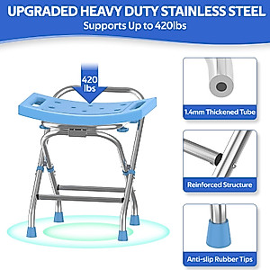 Folding Shower Seat - Stainless Steel Shower Chair for Inside Shower - 420lbs Height Adjustable Foldable Shower Stool - Portable Travel Collapsible Bath Bench for Elderly, Senior, Handicap & Disabled