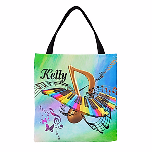 CUXWEOT Personalized Canvas Tote Bag Colorful Music Note Shopping Reusable Grocery Bag Shoulder Bags for Women Girl Gift