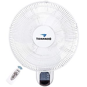 Tornado 16 Inch Oscillating Wall Mount Fan Remote Control Included 3 Speed 2650 CFM 6 FT Cord UL Safety Listed
