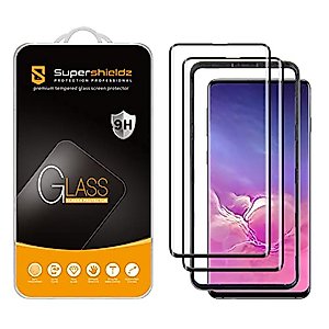 Supershieldz (2 Pack) Designed for Samsung Galaxy S10 Tempered Glass Screen Protector with (Easy Installation Tray), (Full Cover) (3D Curved Glass) Anti Scratch, Bubble Free (Black)