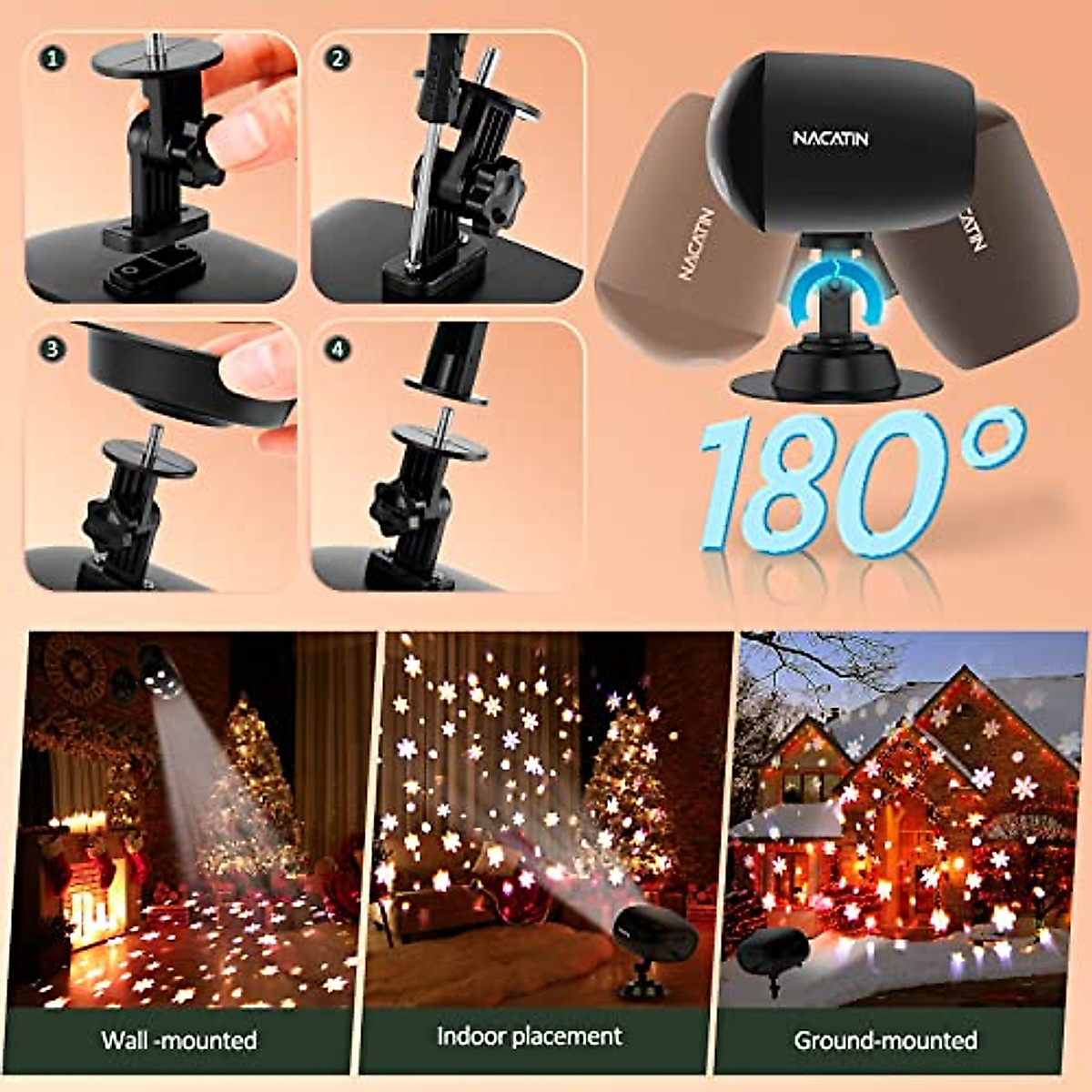 Christmas Snowfall LED Projector Lights - NACATIN 2022 Upgrade Christmas Snow Light,Snow Falling Projector Lamp Dynamic Snow Effect Spotlight for Xmas,Garden,Party,Holiday Landscape Decorative