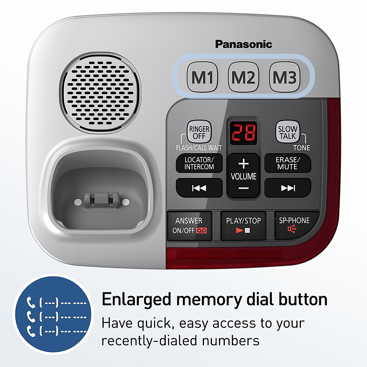 Panasonic Amplified Cordless Phone with Slow Talk, 50dB Volume Boost, 112dB Lound Visual Ringer, Hearing Aid Compatibility, Large Screen and Backlit Keypad - KX-TGM450S - 1 Handset (Silver)