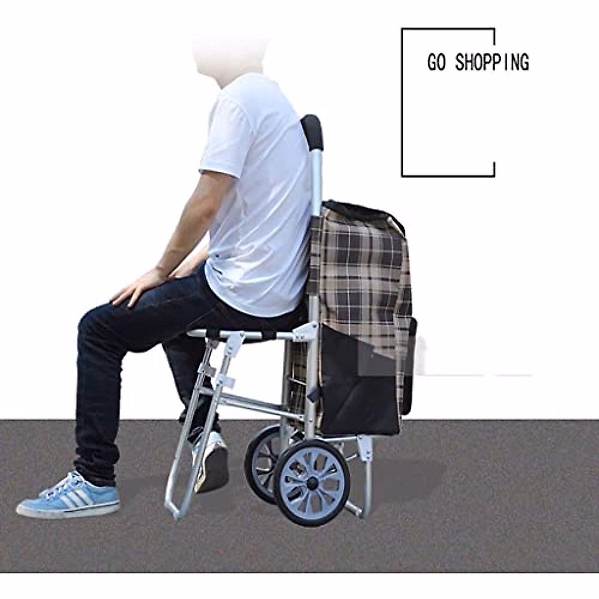 RAZZUM Large Hand Trucks,Stairs-Climbing Chair Shopping Cart, Folding Portable Grocery Shopping Cart, Luggage Cart Reinforced Seat, Folding Trolley with Stairs Trolleys/C