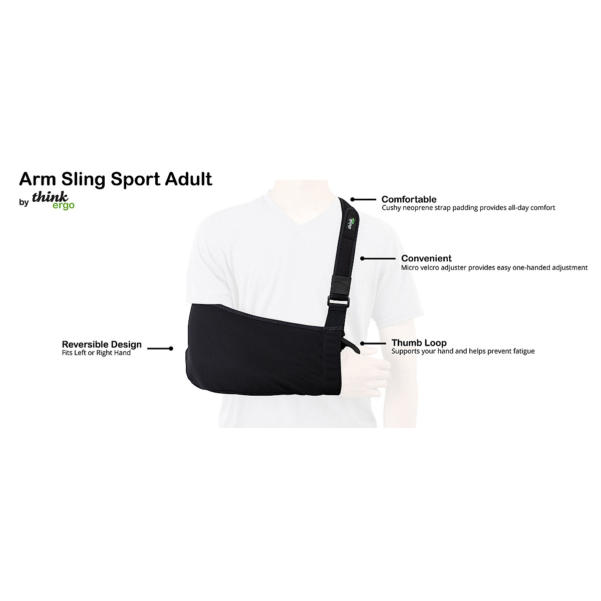 Think Ergo Arm Sling Sport Adult - Lightweight, Medical Sling Arm, Shoulder & Rotator Cuff Support
