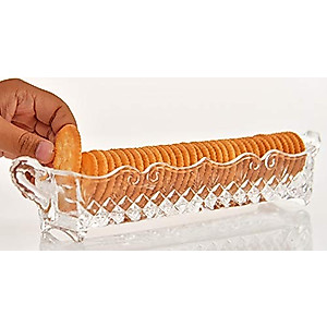 HOME-X Clear Glass Relish or Cracker Tray, Crystal Serving Tray – Set of 2, 11 ¾” L x 2 ½” W x 1 ½” H