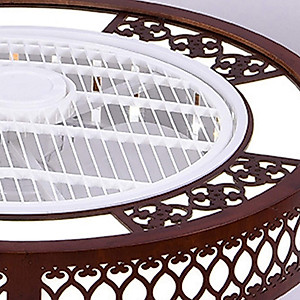 22 Inch Ceiling Fan with Light and Remote Control,Modern Flush Mounted LED Acrylic Ceiling Lamp,Chinese Solid Wood Fan Ceiling Light,Rustic Enclosed Ceiling Fan,64W (Round)