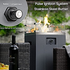 BALI OUTDOORS 15 inch Gas Fire Pit, Outside Propane Firebowl with Glass Wind Guard, Patio Square Fireplace with Fire Glass Stone for Backyard, Garden and Terrace