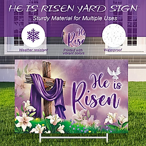 Easter Yard Sign with Metal Stakes Religious Waterproof Lawn Sign Christian Holiday Party Decorations Supplies Outdoor Decoration He Is Risen Party Yardy Sign Lawn Decorations for Garden Yard Props