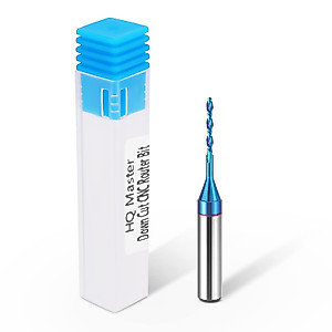 HQMaster Spiral Router Bits 1/4 inch Shank 1/16“ Cutting Diameter Solid Carbide Nano Blue Coated Spiral CNC Bits End Mill for Wood Cut Carving Engraver (1/16" Downcut)