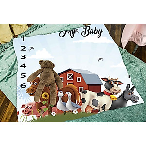 LYLYCTY Baby Monthly Milestone Blanket, Farm Theme Month Blanket for Newborn Baby Shower, Farm Animals Photography Background for Baby 48x40 inches BTCJLY13