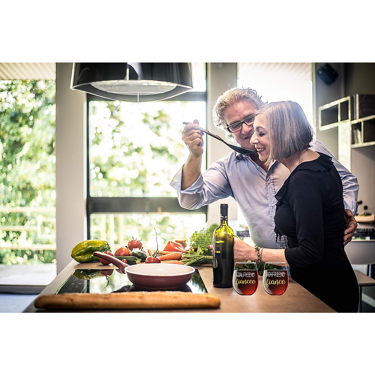 Boyfriend/Fiance - Girlfriend/Fiancee - Funny 15oz Crystal Wine Glass - Stemless Wine Glass Couples Sets - Perfect idea for Bridal and Engagement Gifts
