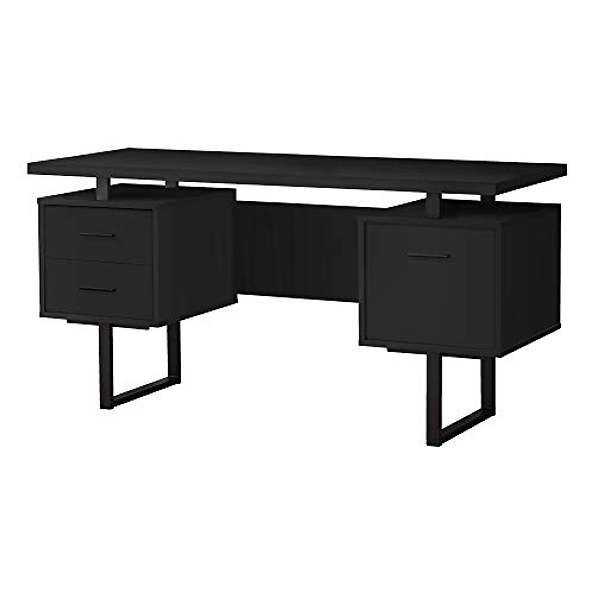 Monarch Specialties Laptop/Writing Floating Desktop-3 Storage Drawers-Reversible-Large Home Office Computer Desk, 60" L, Black/Black