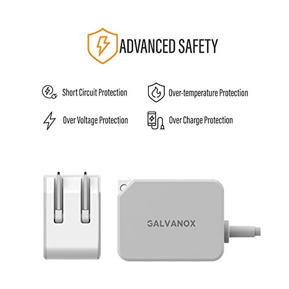 Galvanox Rapid Charger for All Google Pixel Models | Wall Plug Travel Adapter with Folding Prongs | Built in USB-C Cable for Pixel 2,3,3a,4,4XL,4a, 5G,5/5a/6/6a/7/7 Pro (PD 18W Output)