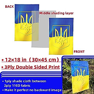 Voudlye Ukraine Flag 3x5 Ft and 3Ply Garden Flags 12×18 Inch Ukrainian National Flag with Coat of Arms Trident Flags Double Sided Print - Fade Proof Outdoor Garden Decor