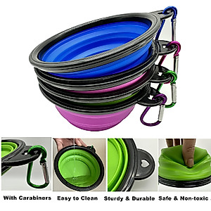 Collapsible Bowls Dog Pet Bowl, 4 Pack for Cats Dogs Travel Bowl Portable Foldable Pet Feeding Watering Dish Pet Supplies for Walking Parking Traveling Camping with 4 Carabiner Clip