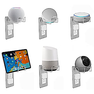 Wall Outlet Shelf Metal panel stainless steel bracket for Echo Devices, CellPhone, Ipad, Speaker,Stand Holder mount accessories Perfect for Bathroom, Kitchen, Bedrooms Easy Installation(Aluminum)