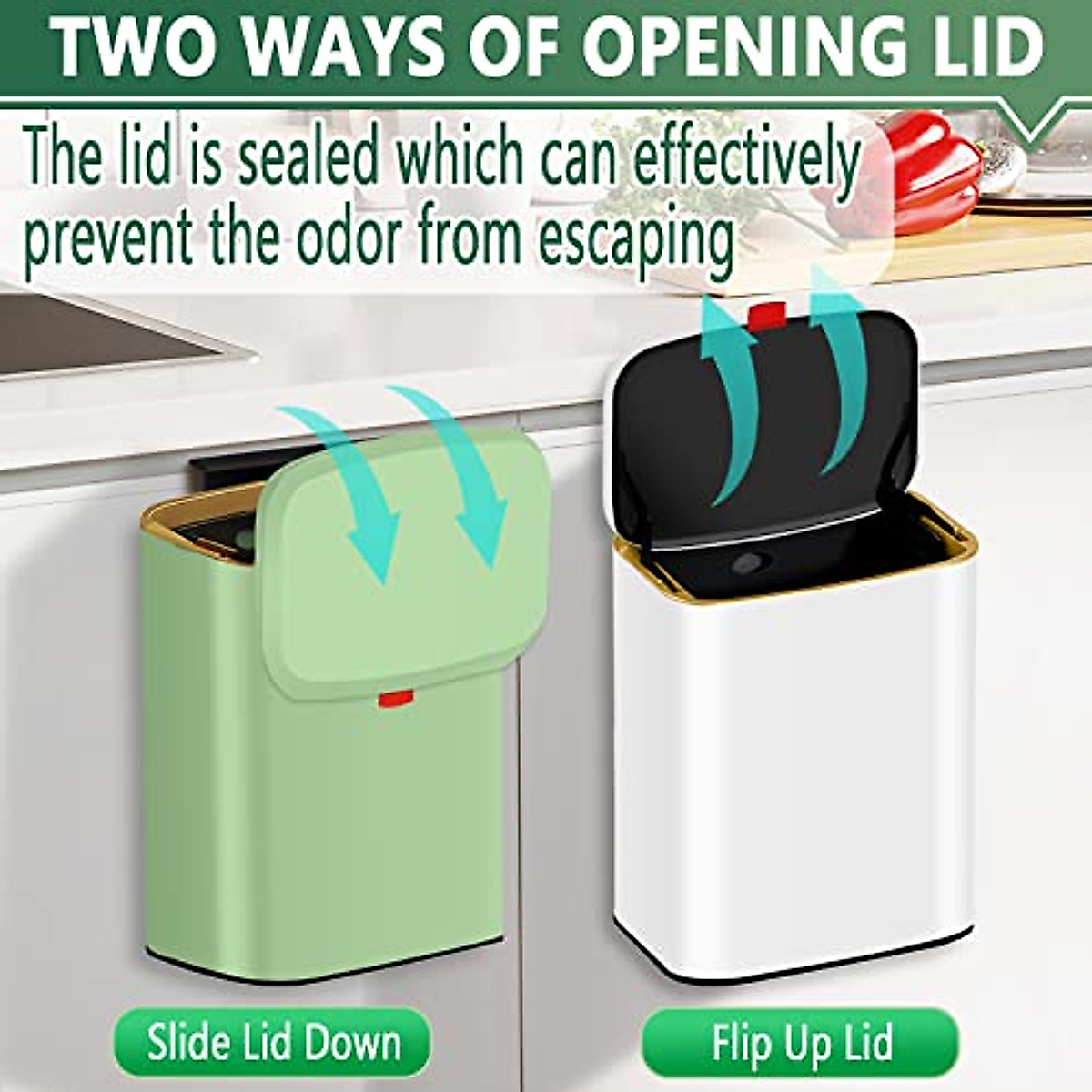 WAYCOM 2.1 Gal Compost Bin Kitchen for Counter Top or Under Sink,Compost Bin Stainless Steel Hanging Compost Bin with Lid for Cupboard/Bathroom/Bedroom/Office,Indoor Compost Bucket