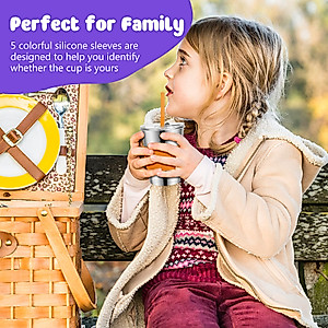 Yummy Sam 5 Pack Kids Cups with Silicone Straws and Lids 12oz Stainless Steel Water Drinking Bottle with Non-Slip Heat Insulation Half Sleeves for Children Adult School Outdoor Home Use