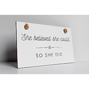 Marvin Gardens Designs She Believed She Could So She Did Inspirational Hanging Wood Wall Sign 9.5 by 5.5 Inches She Believed (White), 9.5 x 5.5…