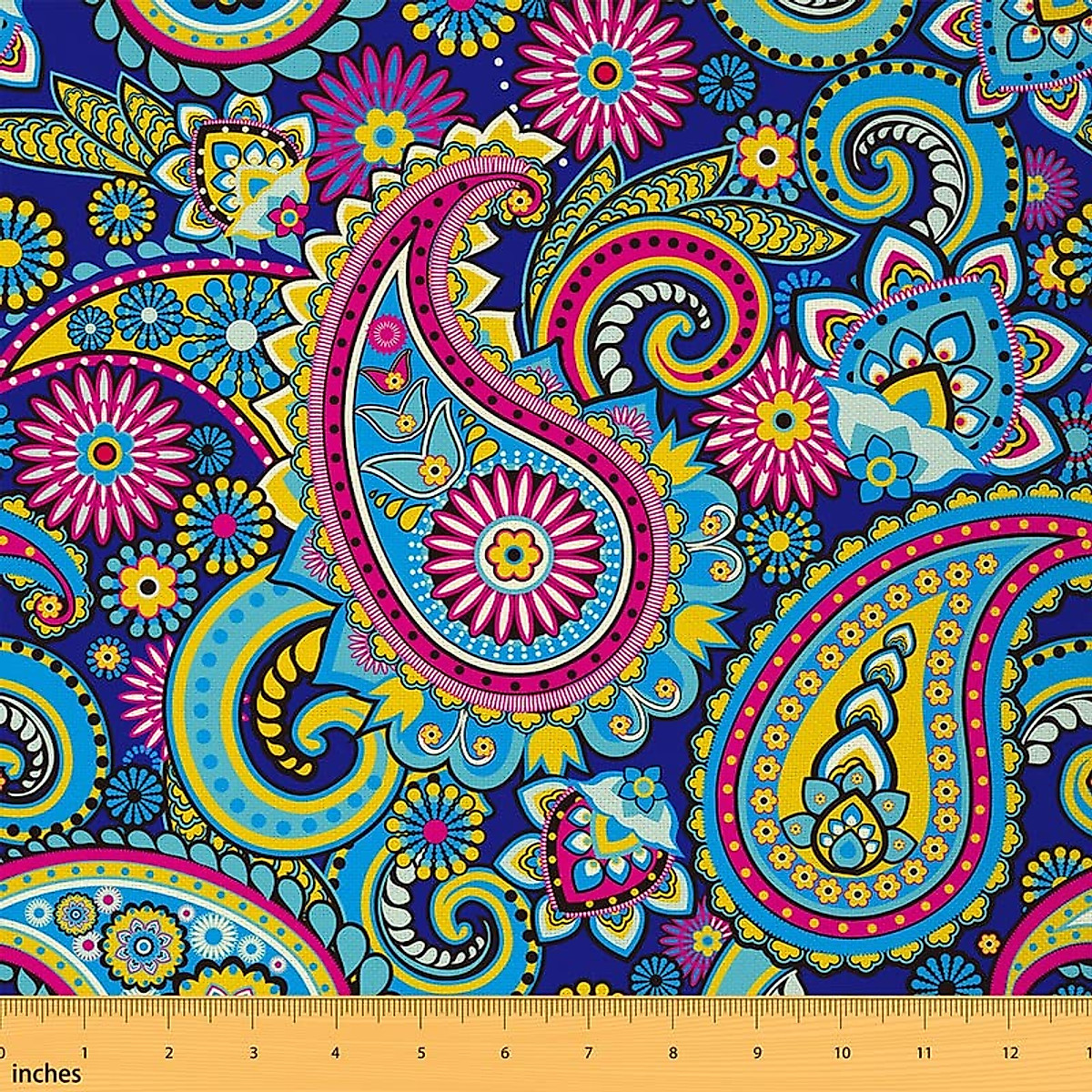 Feelyou Paisley Upholstery Fabric for Chairs, Boho Paisley Floral Fabric by The Yard, Bohemian Exotic Indian Floral Decorative Fabric for Upholstery and Home DIY Projects, 1 Yard, Yellow Pink