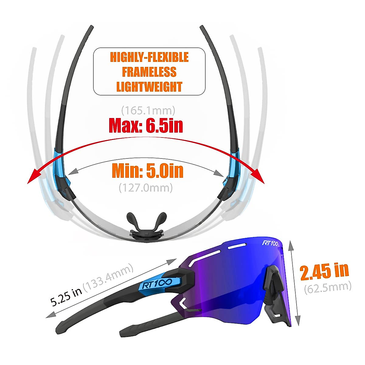 RT100 wrap around frameless Cycling Triathlon Volleyball Blue Sunglasses Women Men