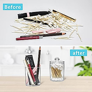 EOFJRUC Cup Dispenser for Bathroom 4 Pack, Qtip Holder for Cotton Ball Swab, Cotton Round Pads, Floss, Fit for 3-4 oz Cup for Bathroom Canister Storage Organization, Vanity Makeup Organizer-Clear…