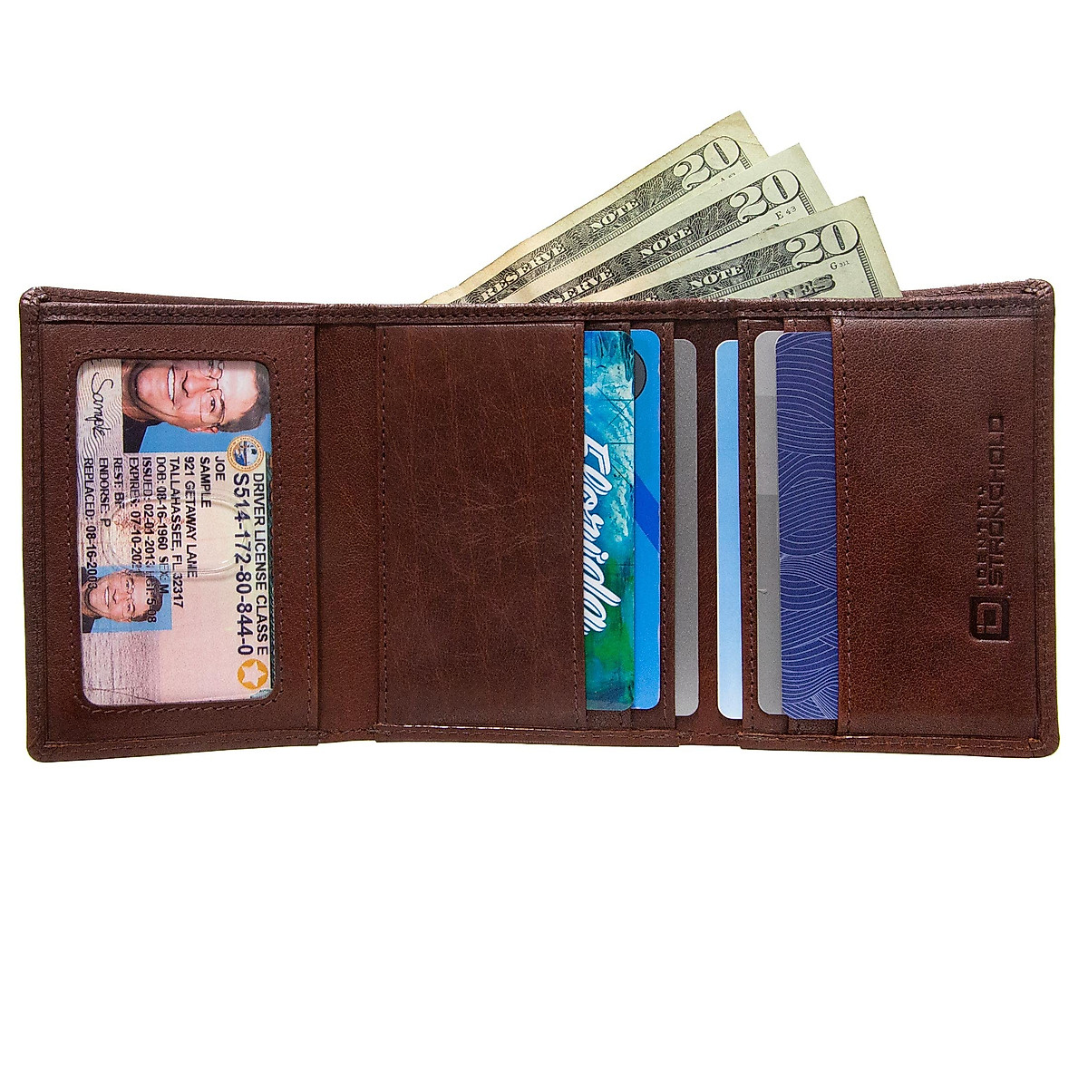 Slim RFID Blocking Trifold Wallet for Men - Genuine Buffalo Leather - Whiskey