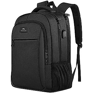 MATEIN Business Laptop Backpack, 15.6 Inch Travel Laptop Bag Rucksack with USB Charging Port, Water-Resistant Bag Daypack for Work Anti-Theft College Computer Men Women Backpack, Black
