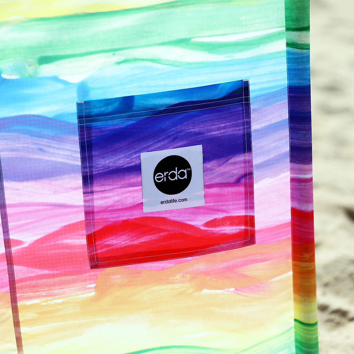 erda Watercolor Rainbow Pro Beach Recycled Polyester Rip-Stop 20 ft Lightweight Windscreen, Privacy Screen, Wind Blocker, Free Matching Shoulder Bag