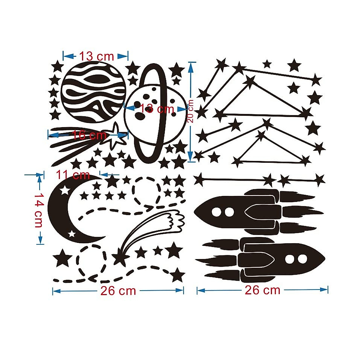 UILMNIY The Outer Sapce Spaceship Rocket Wall Decor Sticker for Kids Room Art Constellation Stars Moon Space Wall Decal for Nursery Room Bedroom Decor Mural AFN127 (White)