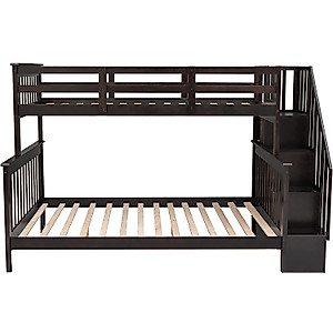 CITYLIGHT Bunk Beds Twin Over Full Size with Stairs, Wooden Bunk Beds with Storage Open Shelves, Stairway Bunk Bed Convertible to 2 Separated Beds,Kids Bunk Beds for Bedroom, Dorm,Espresso