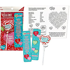 Scripture Candy, John 3:16 Cherry Flavored Heart Pop, Bookmark & Activity Set, 12 Count