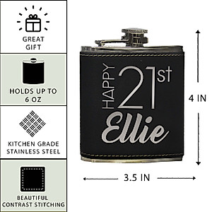 Custom Personalized Twenty First Birthday Flask for 21st Bday Party (Black with Silver)