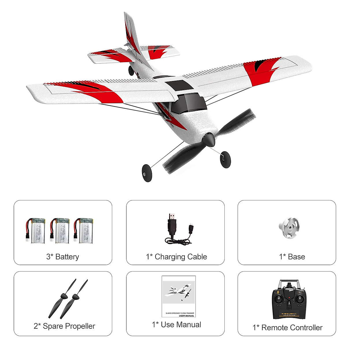 GoolRC RC Airplane, 2.4GHz 4CH Remote Control Airplane, Ready to Fly RC Plane with 6-Axis Gyro, RC Aircraft Flight Toys for Adults and Kids, Include 3 Batteries