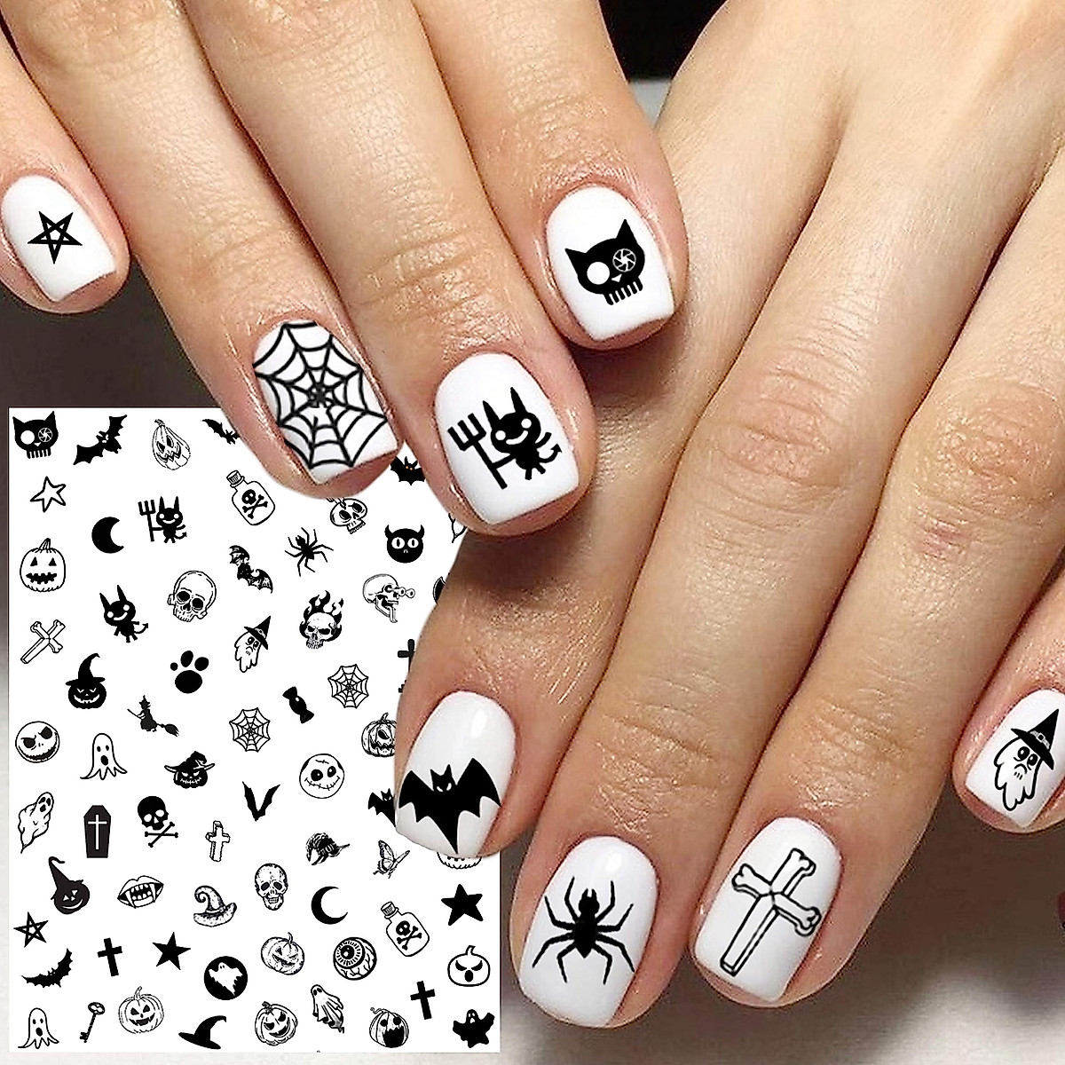 COKTAK 6 Sheets Halloween Style Nail Art Stickers Decals for Women Manicure, Funny Self-Adhesive Skull Skettlon Ghost Nail Decals Stickers, Blood Scar Wound Snake Nail Decoration Accessories Supplies