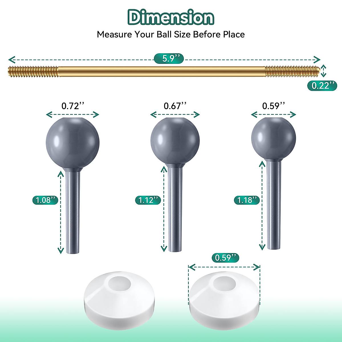 Enhon 2 Pack Universal Pop Up Drain Ball Rod Assembly, Sink Ball Rod Assembly Compatible with Pop Up Stopper, Pivot Rod Bathroom Sink Repair Kit, includes 3 Sizes of Pop Up Balls and Cone Washers