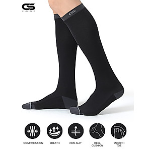 CS CELERSPORT 3 Pairs Compression Socks 20-30mmHg for Men Circulation Socks For Running Traveling Shin Splints Nurse Athletic And Pregnancy Black