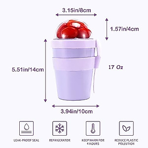 Wheelive Insulated Yogurt Container with Lid, Leak Proof Stainless Steel Parfait Cups with Lids and Reusable Plastic Spoon, 17oz Overnight Oats Containers with Lid On the Go, Dishwasher Freezer Safe