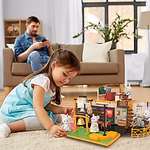 Kids Dollhouse Playset - Portable School Bus Doll House Toys with 46 Furniture Accessories and Critter Animal Doll, Toddler Pretend Play Educational Car Toys for Boys Girls Birthday Gift Ages 4 5 6