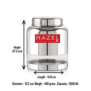 HAZEL Stainless Steel Kitchen Containers I Barni shape Container Set of 6, 2000 ml each with Airtight Lid | Multipurpose Storage Box for Kitchen Containers Set with Glossy Finish