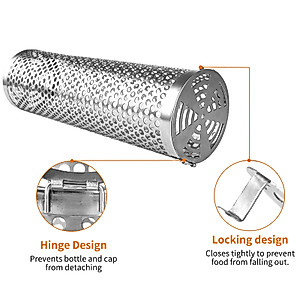 Vilopin Rolling Grilling Baskets for Outdoor Grill BBQ,Net Tube,Stainless Steel Large Round Mesh Rotation Barbecue Cylinder Cage Cooking Accessories for Veggies Fish Meat Food Camping Family Picnic