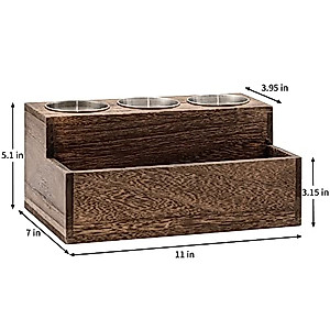 Wooden Hair Dryer Holder - Rustic Hair Tools Organizer with 3 Circular Holes and 1 Compartment, Wooden Hair Accessories Organizer for Bathroom Vanity Countertop Storage Hair Dryer, Accessories