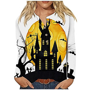 JJHAEVDY Halloween Fashion Sweatshirts for Women Half Zip Tops Letter Vintage Sweatshirt Button Down Shirts Sweatshirt for Womens Fashion Tshirts(5-White,Medium)