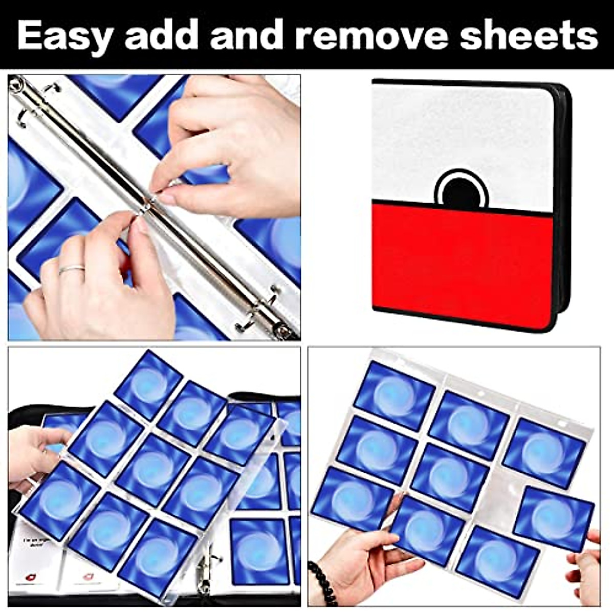 Card Binder for PM Trading Cards, 720 Pocket Cards Sleeves Holder Album, Carrying Storage Collector Cover for TCG, C.A.H, Baseball Cards with 40 Premium 18-Pocket Sheets Red