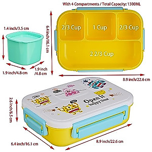 Bento Box, Lunch Box Kids, Cute Bento Box, Adult Lunch Box, 1300ML Lunch Box Adult with 4 Compartment, Lunch Box Containers for Students/Adults/Kids/Toddler, Microwave/Dishwasher/Freezer Safe (Yellow)