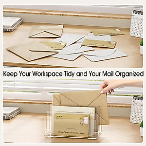 KTRIO Acrylic File Holder 3 Sections, File Organizer for Desk Clear Desk Organizer File Sorter File Folder Holder Mail Organizer Letter Holder for Envelopes, Mail, Electronics