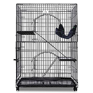 Homey PET INC Folding Wire Cat Ferret Collapsible Foldable Lockable Habitat Crate with Casters,Tray and Hammock, 36", Black